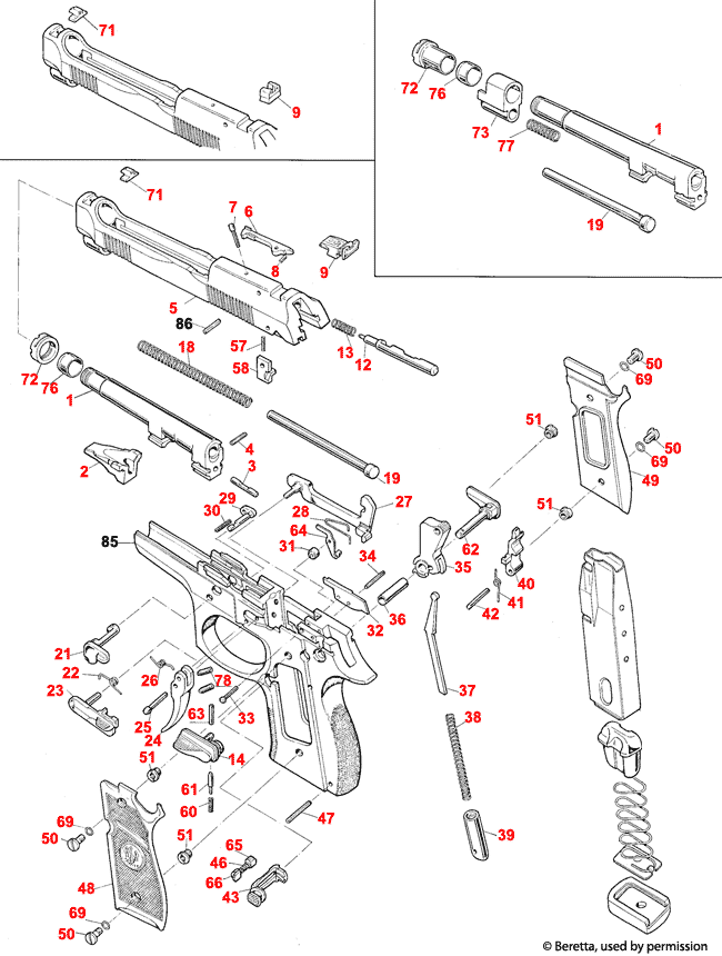 Beretta® 92/96 Stock/Combat Esploso - Brownells Italia